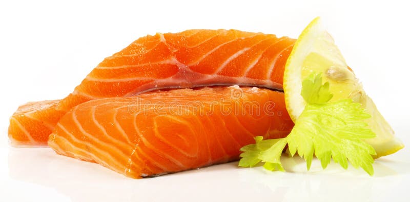 Seafood - Wild Salmon Fish Fillet Isolated on White Background Stock ...