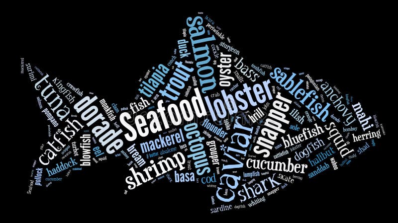 Seafood word cloud stock illustration. Illustration of fine - 96724247