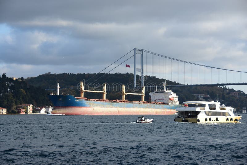 Cargo ship in istanbul editorial stock photo. Image of colours - 130858803