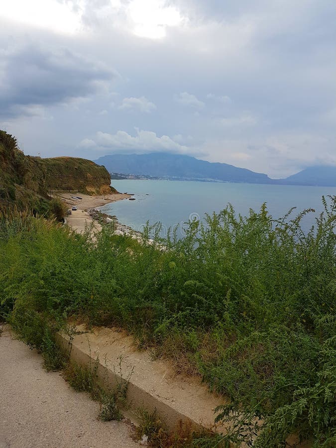 Seafront of Balestrate in the Sicily Stock Photo - Image of greenery ...