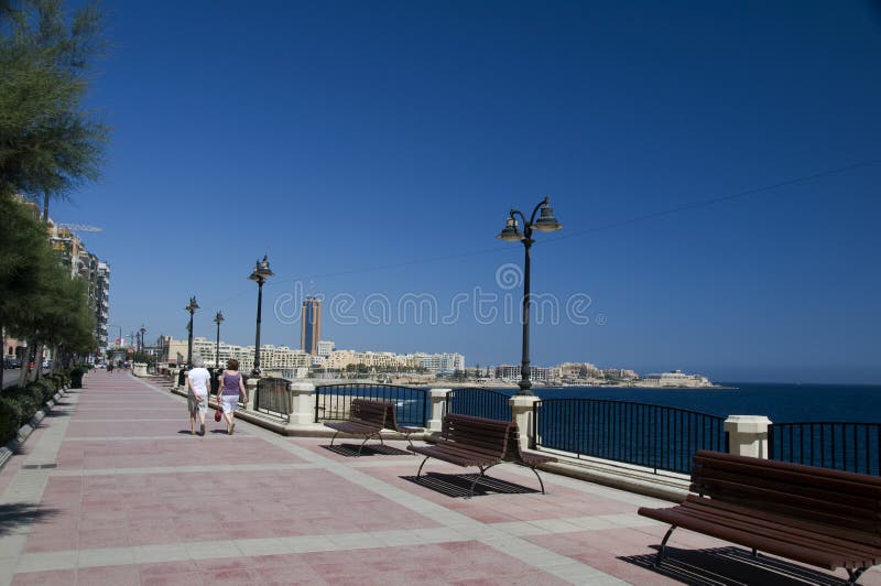 Seafront Boulevard Promenade Sliema Malta Stock Photo - Image of ...