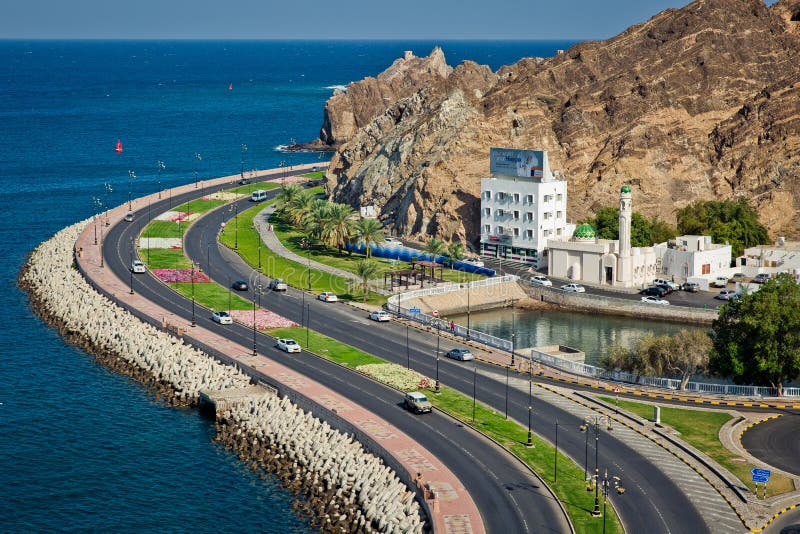 Muscat seafront stock photo. Image of corniche, brown - 12453204