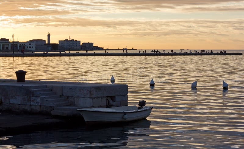 Trieste Seafront at Sunset stock photo. Image of crowded - 103326458