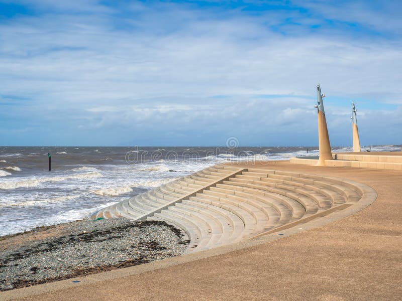 Seafront at Thornton Cleveleys Showing the Modern Curved Sea Defenses ...
