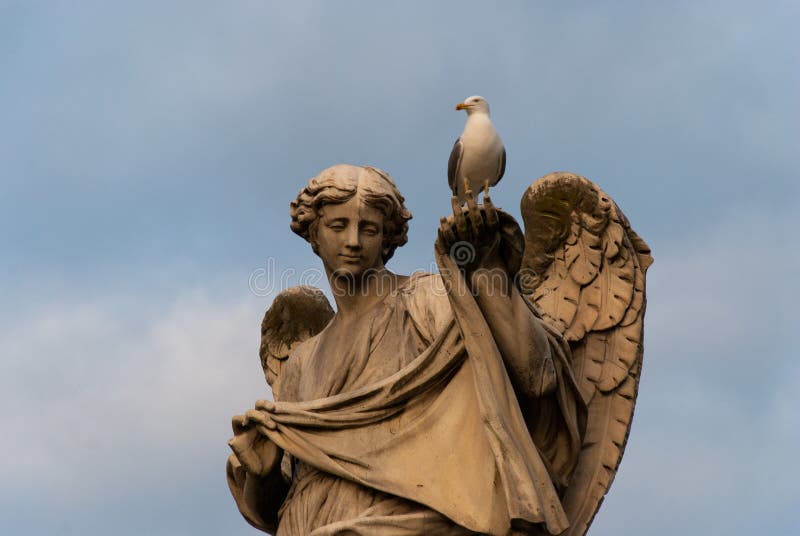 Seagull on an Ancient Statue Stock Image - Image of antique, blue: 61081093