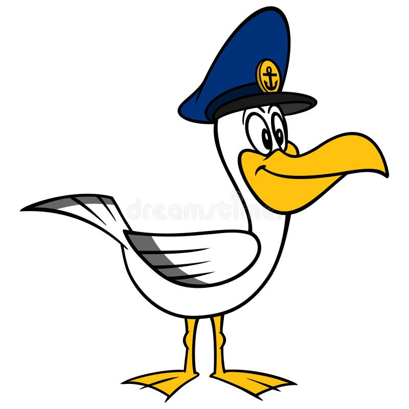 Seagull with a Captain Hat stock vector. Illustration of feather ...