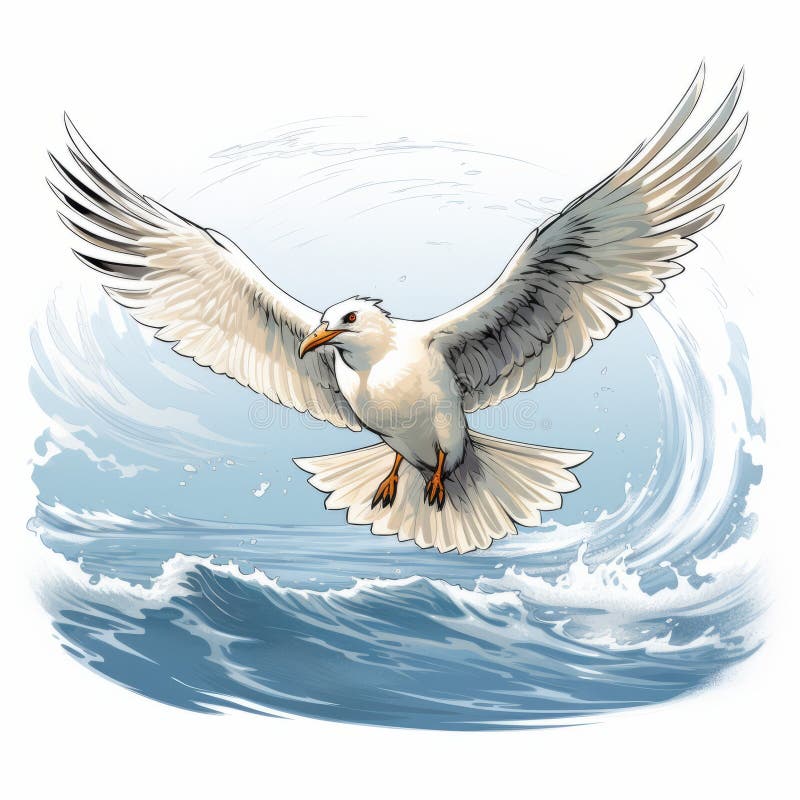 Comic Book Style Seagull in Flight Stock Photo - Image of generated ...
