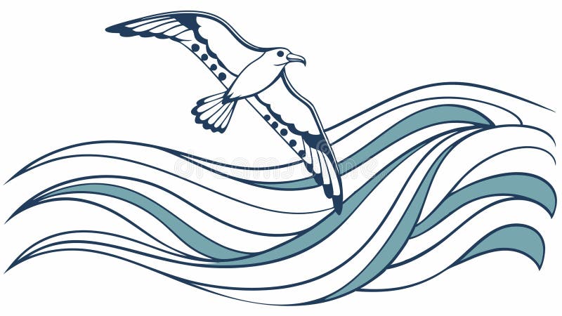 Seagull Flying Over Ocean Waves Sketch, Vector Design Generative AI ...