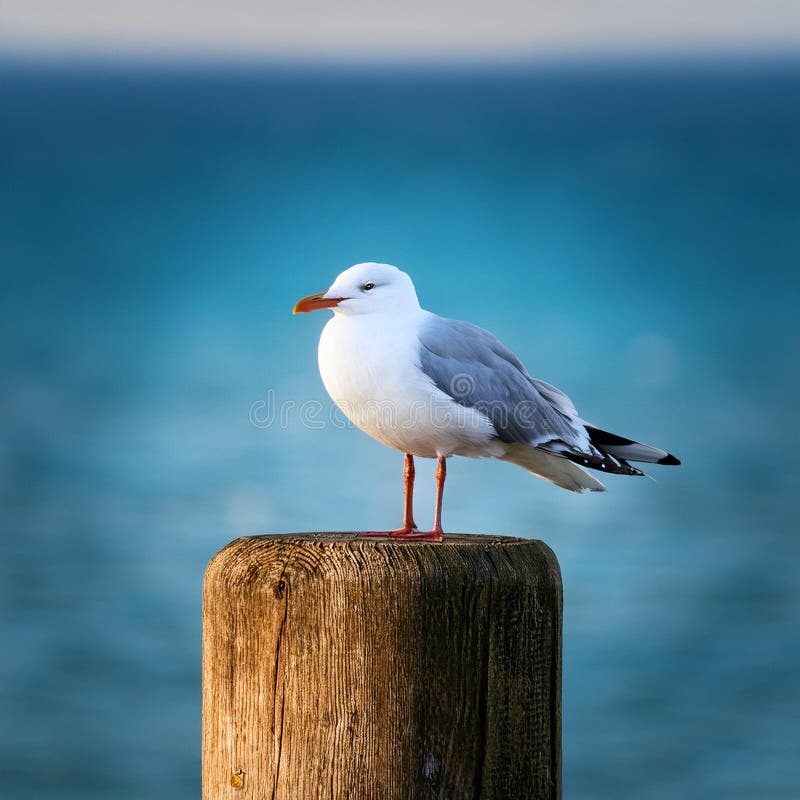 Seagull Resting on a Bollard, AI Generated Stock Illustration ...