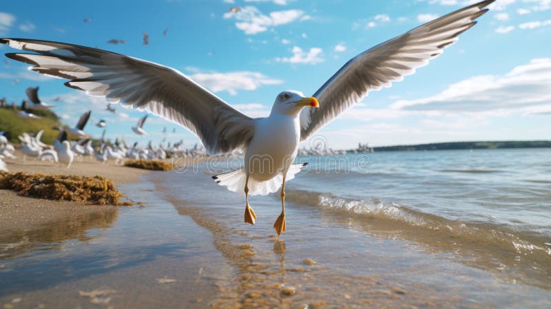 Exaggerated Poses of Seagull Flying Over Ocean in Ultra Hd Cinematic ...