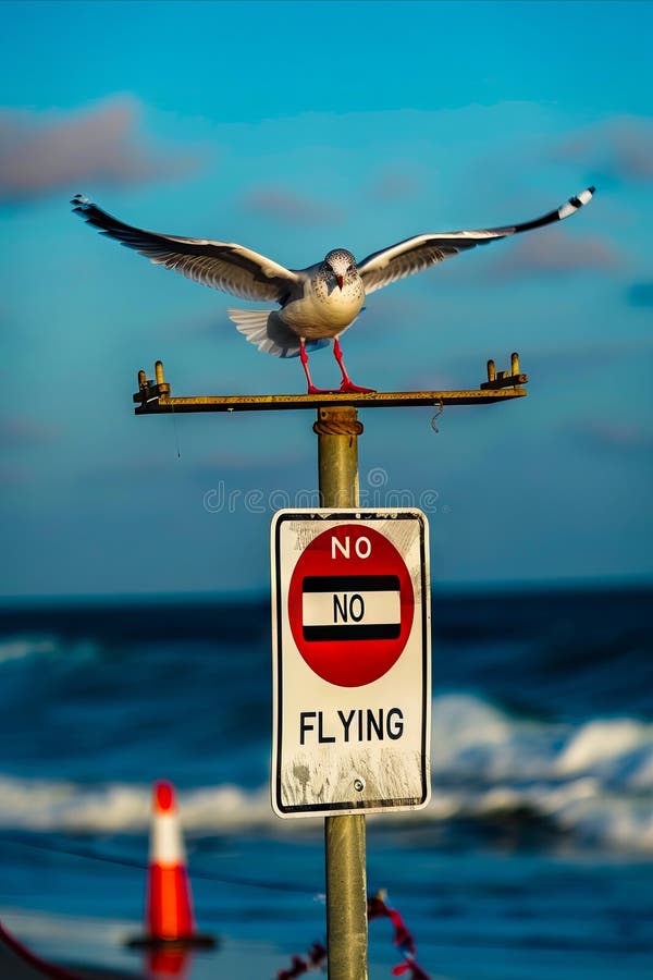 A Seagull is Standing on a Sign Stock Image - Image of stand, beach ...
