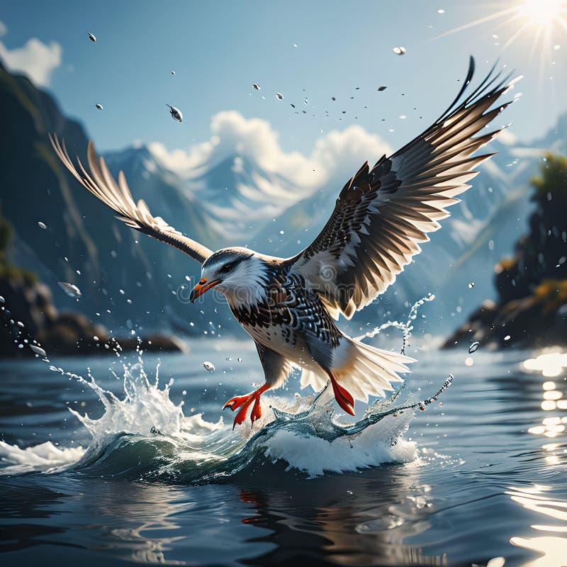 Seagull Swoops Down: 8K Photorealistic Close-Up of Dramatic Fish ...