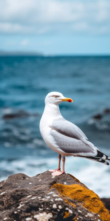 Seagull Symbolism: Powerful and Exaggerated Poses on White Rock Stock ...