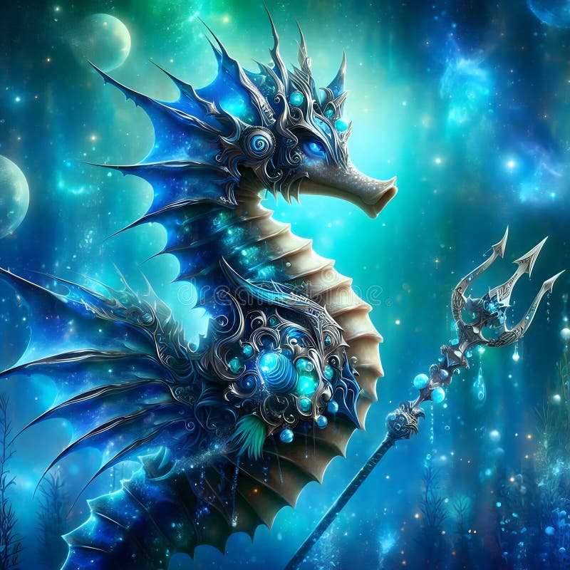 A Seahorse Character Appears Carrying a Spear Stock Illustration ...