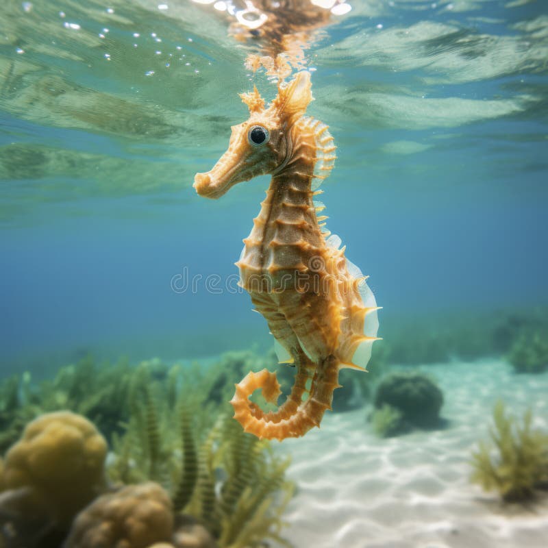 A Seahorse Holding Onto Seaweed Stock Illustration - Illustration of ...