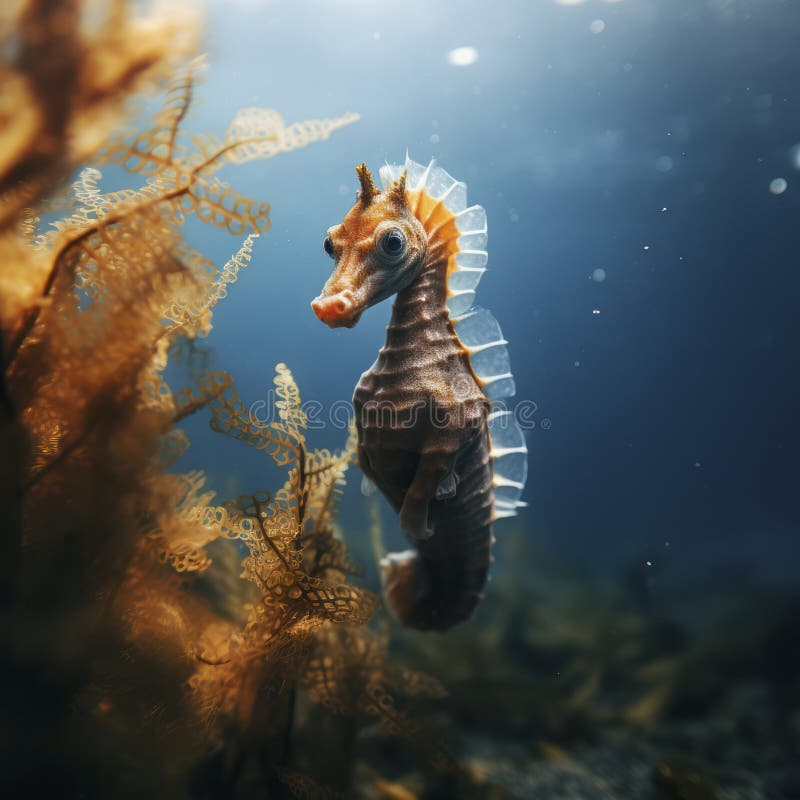 A Seahorse Holding Onto Seaweed Stock Image - Image of lionfish ...