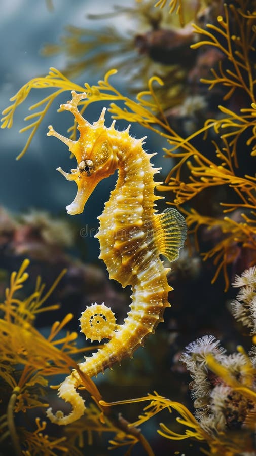 Seahorse among Seaweed in a Vibrant Underwater Scene Stock Image ...