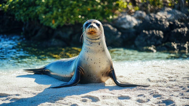 A Seal Basking in the Sun on a Sandy Shore Stock Illustration ...