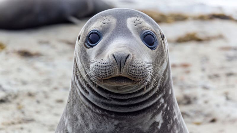 A Seal with Blue Eyes on a Beach Stock Illustration - Illustration of ...