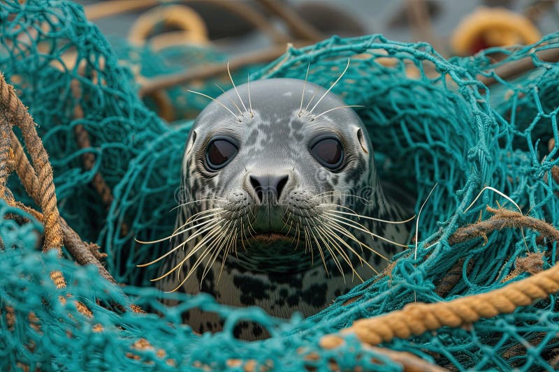 A Seal Caught in a Fishing Net. Generative AI Stock Illustration ...