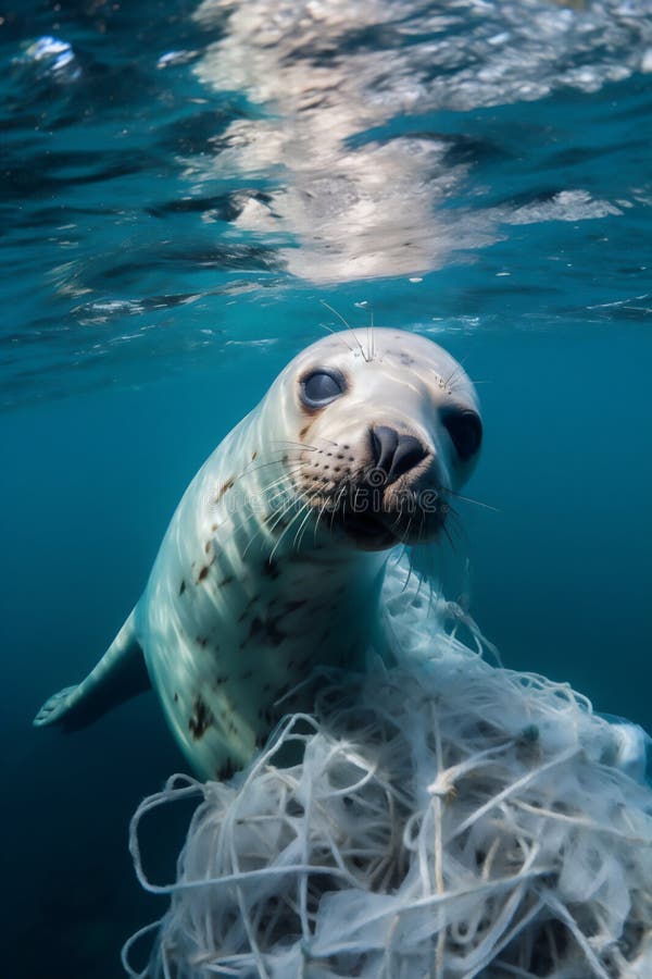 Entangled in Plastic: Marine Life in Peril Stock Illustration ...
