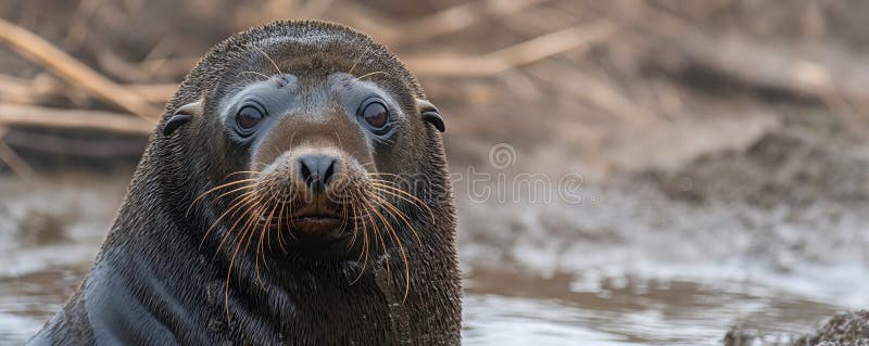 Seal Head Close-up in Muddy Waters Looking Around Stock Photo - Image ...
