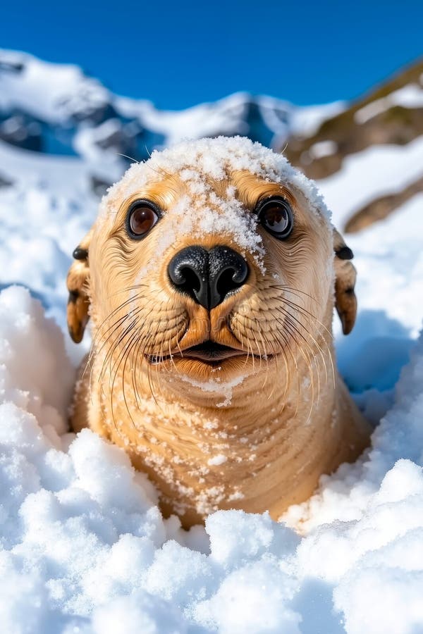 A Seal Laying in the Snow Looking at the Camera Stock Image - Image of ...