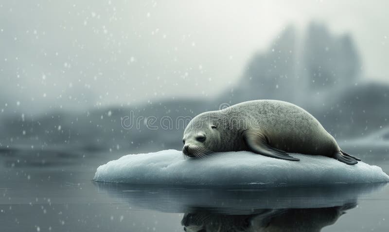 A Seal is Laying on Top of a Block of Ice Stock Image - Image of ocean ...