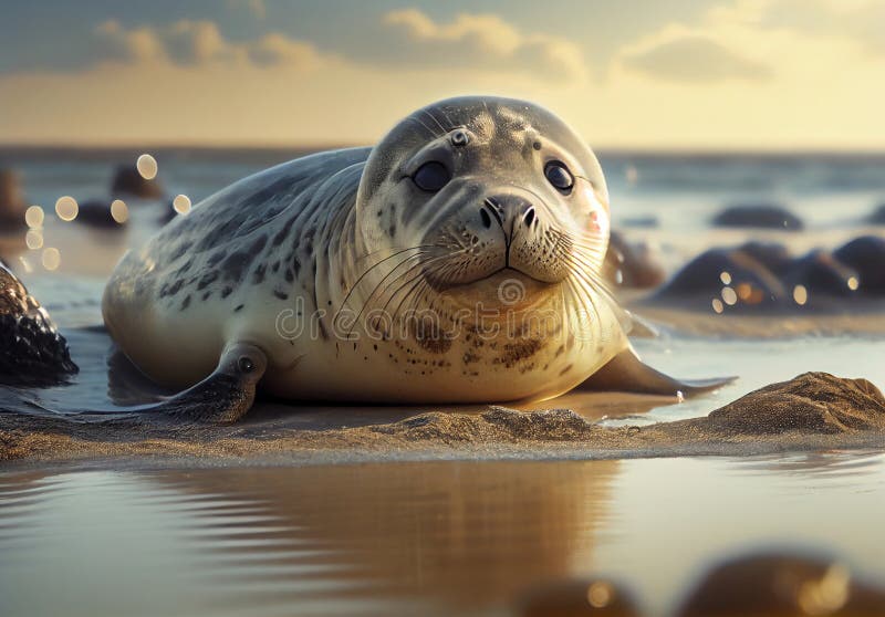 The Seal Lies on the Beach Near the Sea. Stock Image - Image of gray ...