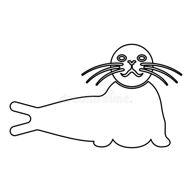Seal Lying Contour Outline Line Icon Black Color Vector Illustration ...
