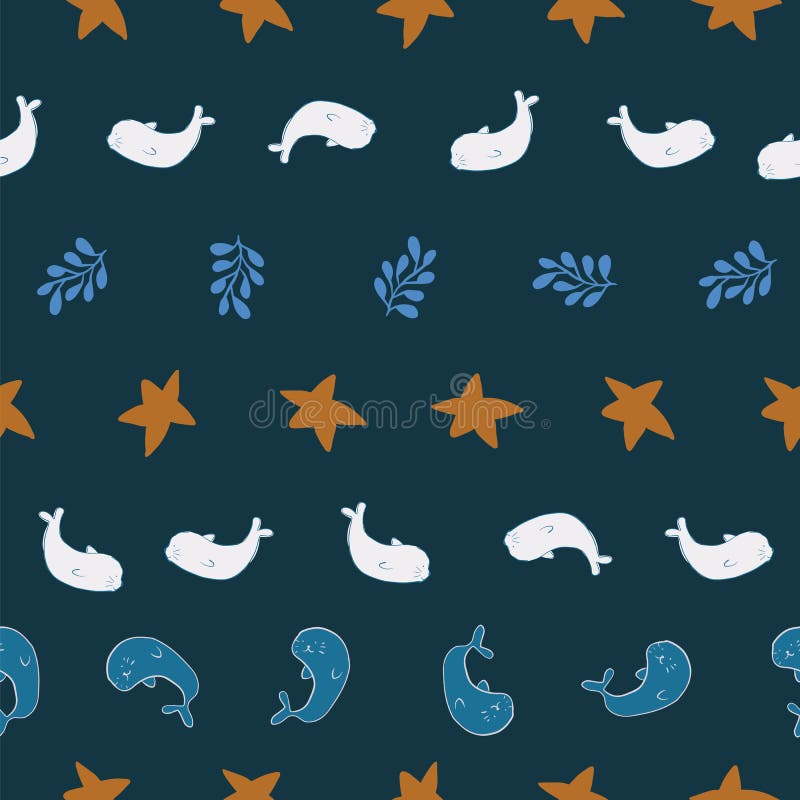 Seal Ocean Seamless Pattern Design Stock Vector - Illustration of ...