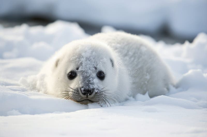 Seal Pup Rolling in the Snow, Playfully Biting at Its Ice-cold ...