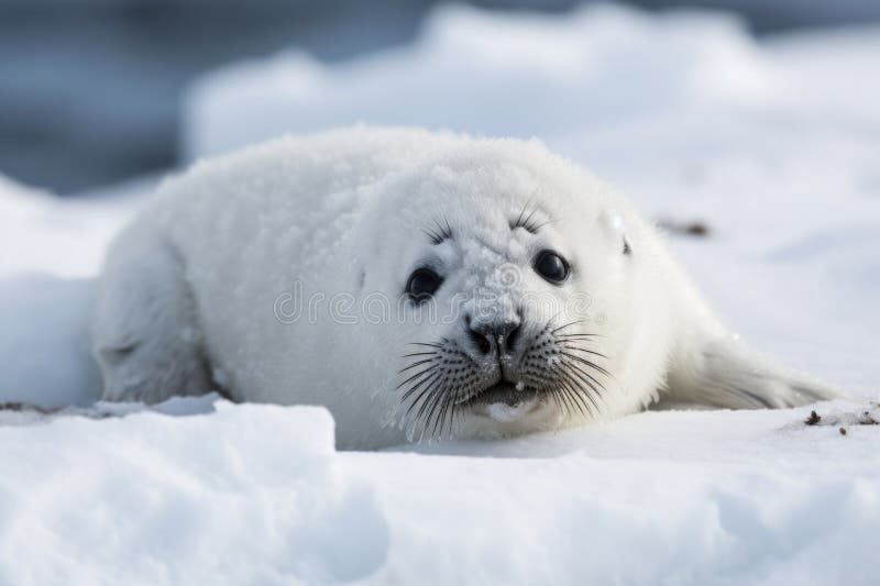 Seal Pup Rolling in the Snow, Playfully Biting at Its Ice-cold ...
