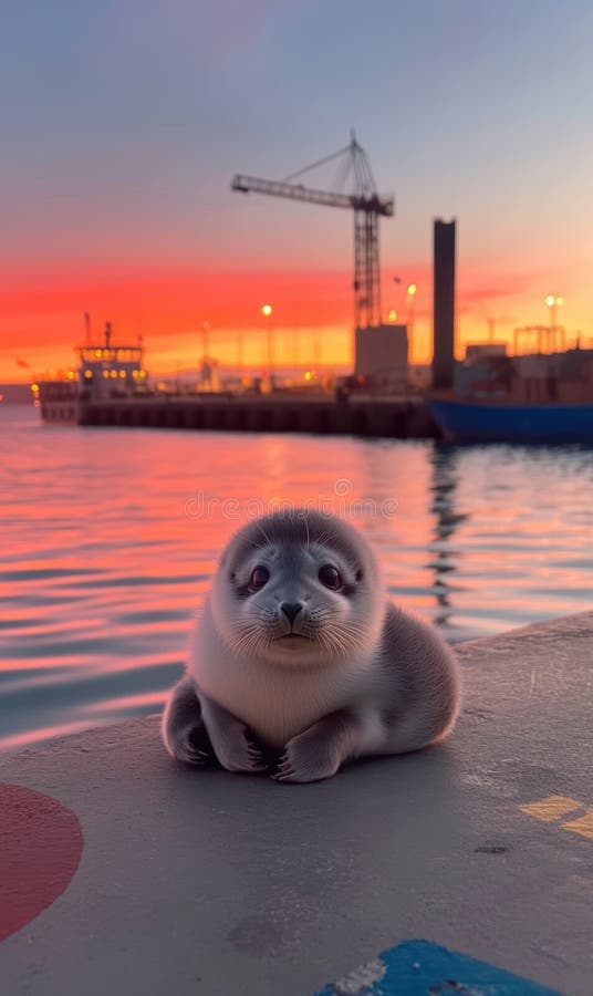 A Seal Relaxes on the Edge of a Dock, Enjoying the Serene Waterfront ...