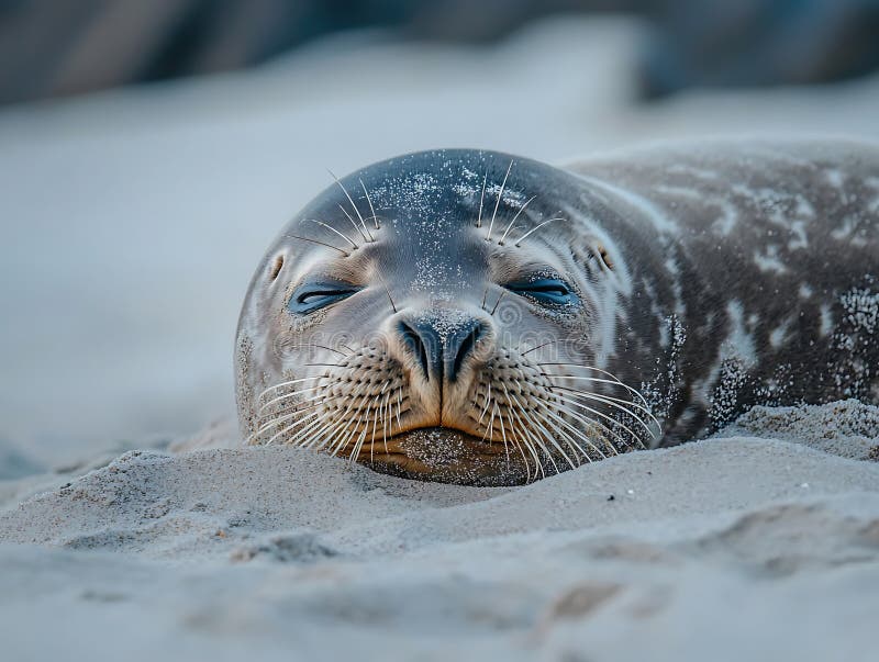 A Seal Resting on a Sandy Beach, Animal Concept Stock Illustration ...