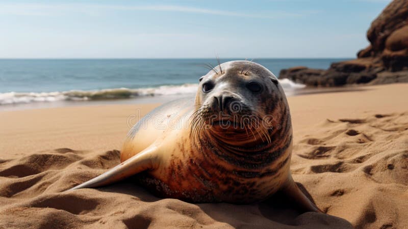 A Seal Rests Lying on a Sunny Beach. International Seal Day Stock ...