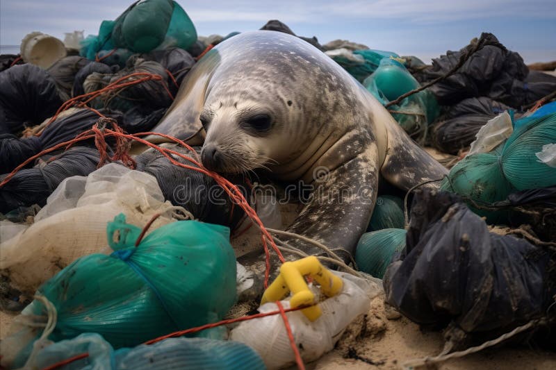 Seal Trapped in Plastic Trash Stock Photo - Image of patch, ocean ...