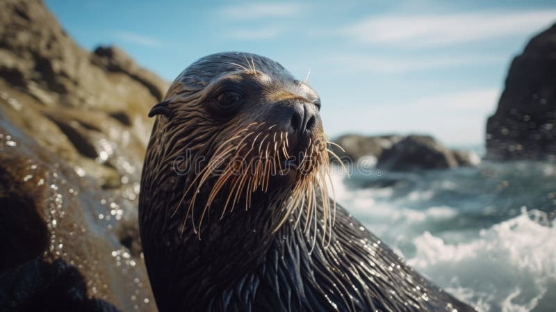 A Seal is Standing on a Rock in the Ocean Stock Photo - Image of ...