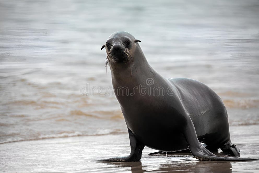 Seal stands on water stock photo. Image of tranquil - 308972896