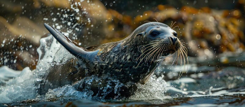 Seal Swimming with Mouth Open Stock Image - Image of prey, hunt: 313711935