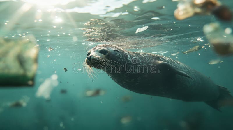 Seal Swimming in Tainted Waters, Murky Pollution Capturing Survival ...