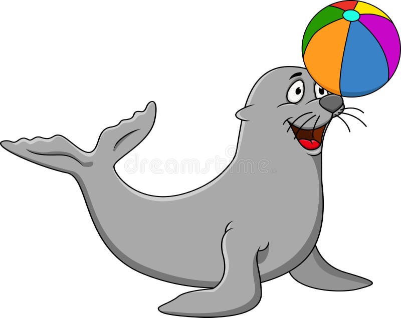 Circus Cartoon Seal Playing a Ball Stock Vector - Illustration of grey ...