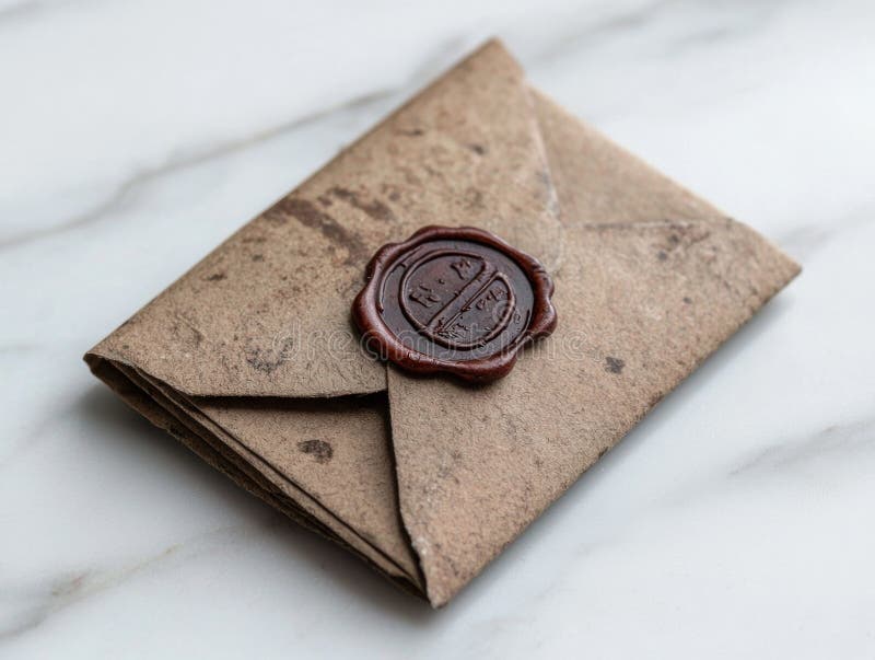 Sealed Brown Paper Envelope with Wax Seal on a Marble Surface. Stock ...