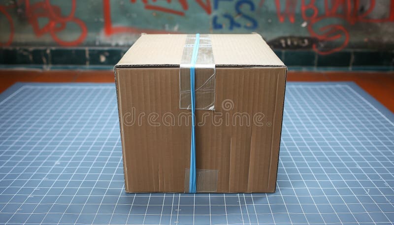 Sealed Cardboard Box on a Blue Grid Stock Photo - Image of ...