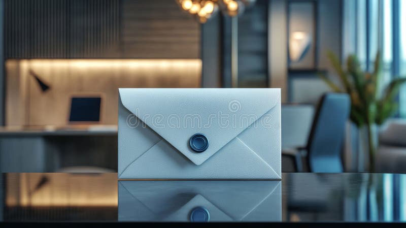 Sealed Envelope on a Reflective Desk in a Modern Office. Stock Image ...