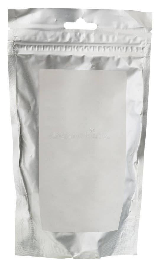 Sealed Foil Food Package with Blank White Sticker Isolated on White ...
