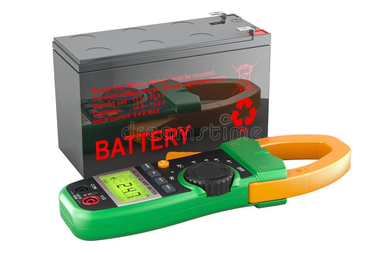 Sealed Lead Acid Battery with Digital Clamp Meter Multimeter, 3D ...