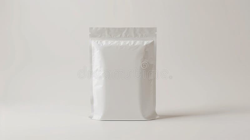 A Sealed, Plain White Pouch Stands Upright Against a Soft, Neutral ...