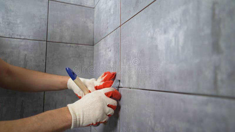 Tile Grout. Construction Work with Ceramic Tiles. Grouting, Joining ...