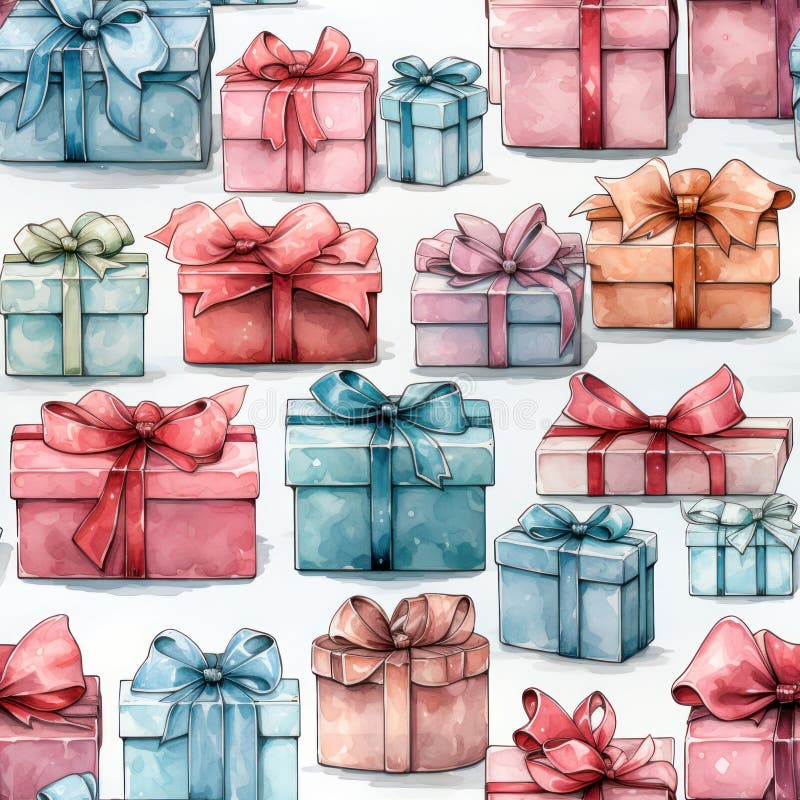 Seam Pattern with Blue and Pink Gift Boxes Tied with Ribbon. Stock ...